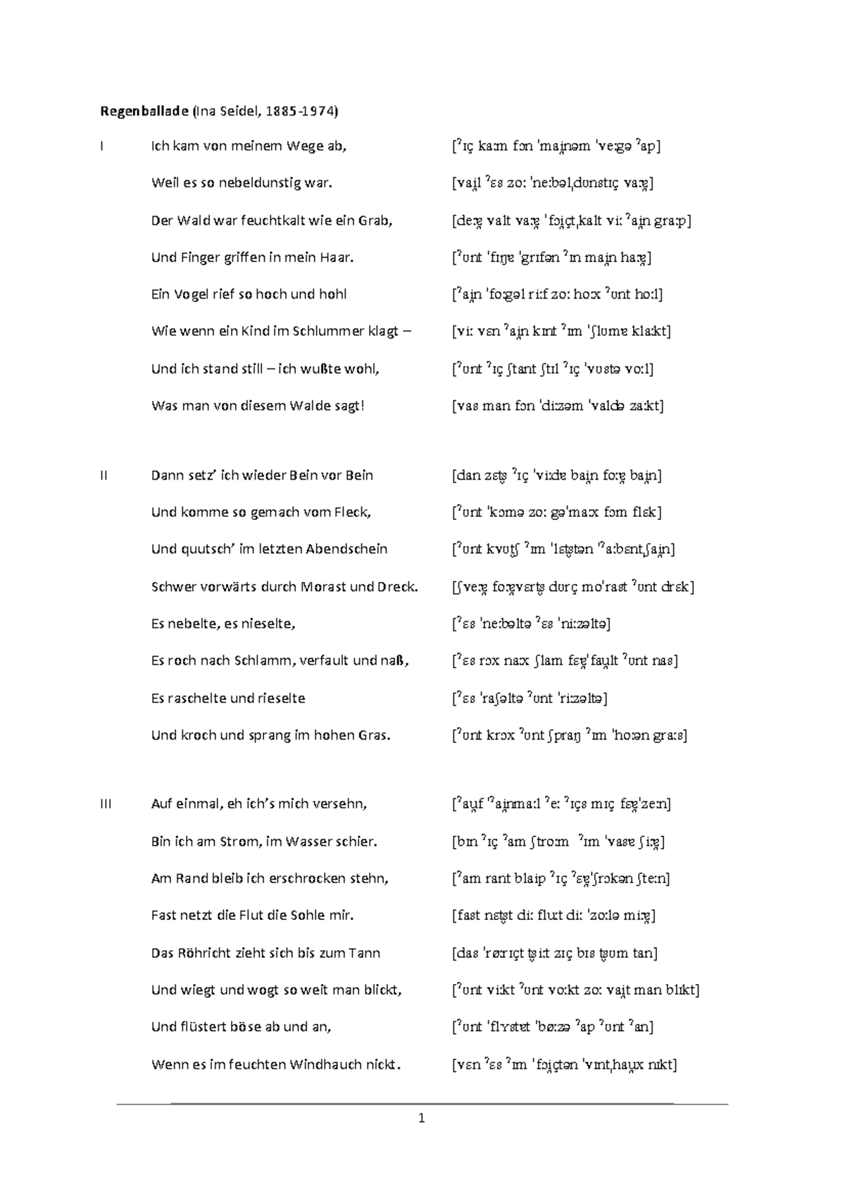 Einführung in die deutsche Sprachwissenschaft /Transkription - Übung ...