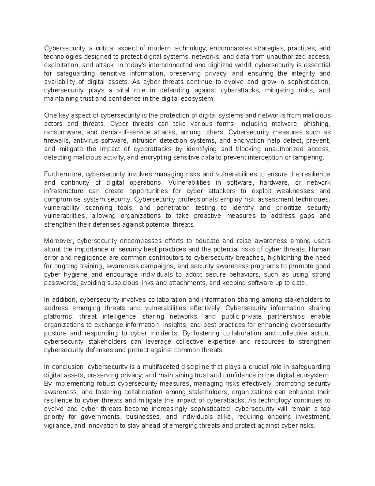 Cybersecurity essay - Cybersecurity, a critical aspect of modern ...