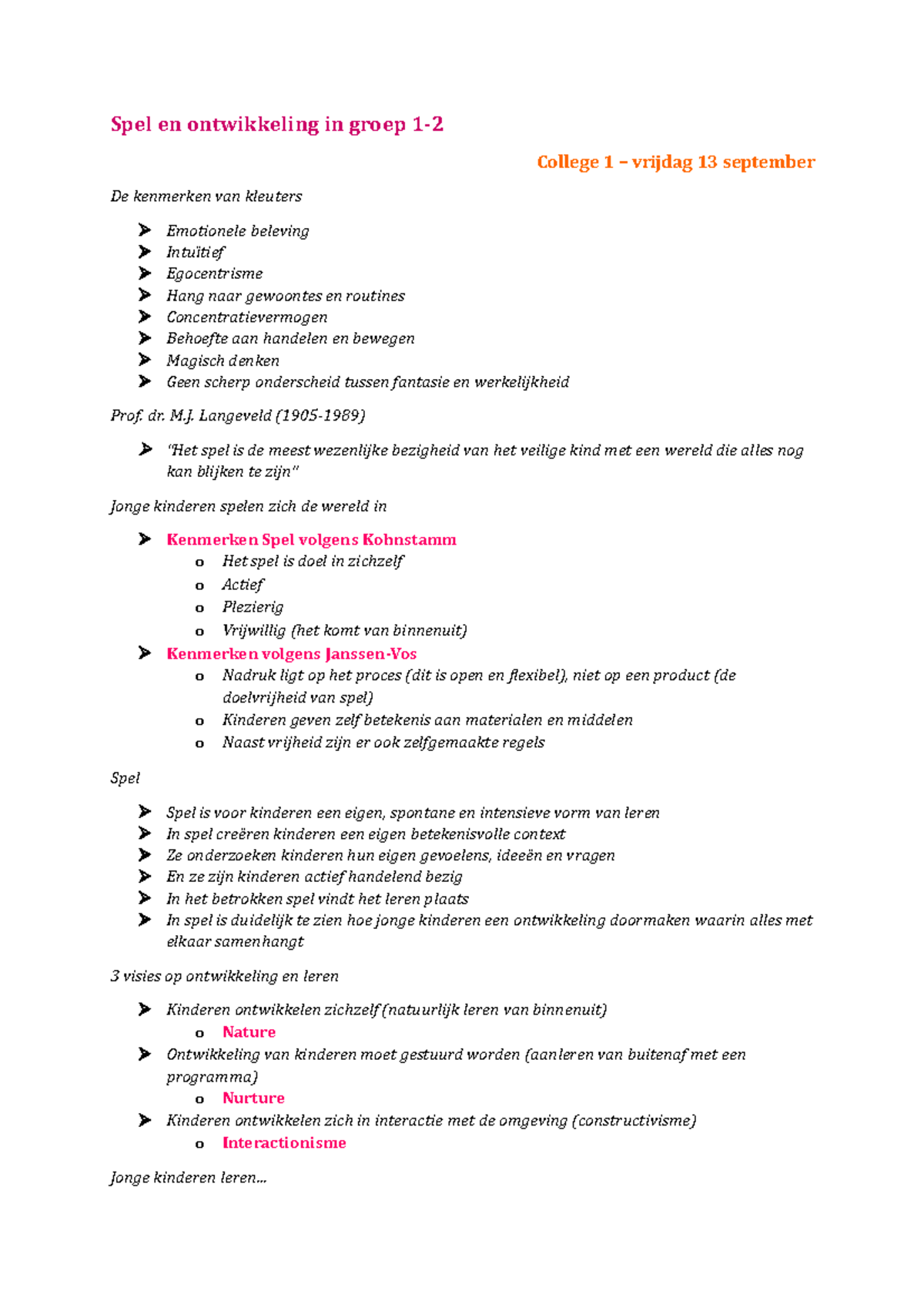 College spel en ontwikkeling compleet - Spel en ontwikkeling in groep 1 ...