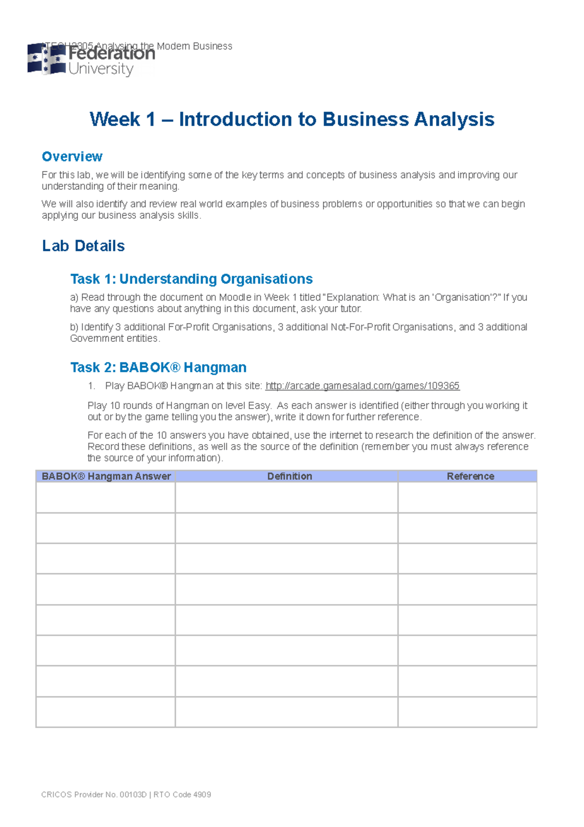Itech 2305 bbbbb - ITECH2305 Analysing the Modern Business Week 1 ...