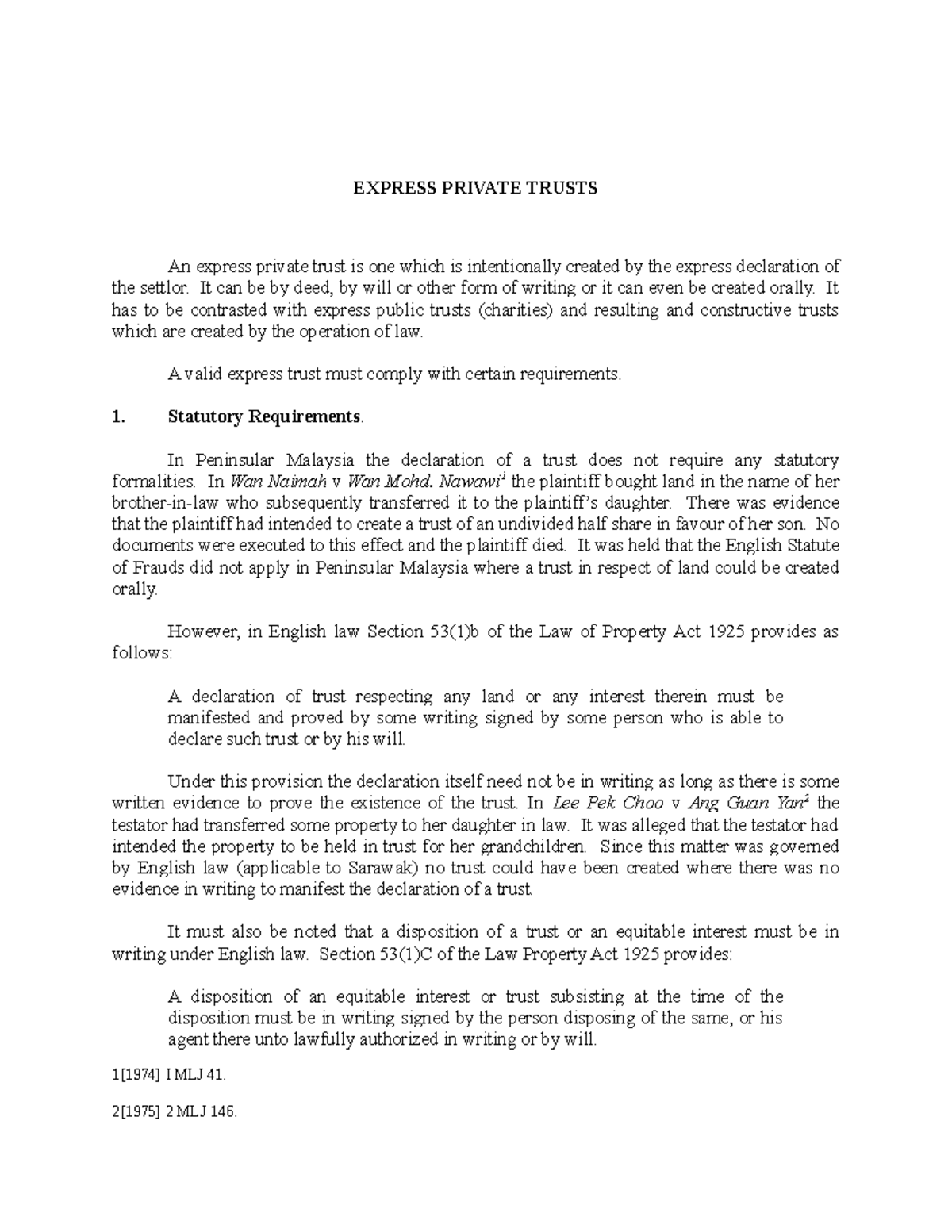 3 Cs of Trust Notes mh - EXPRESS PRIVATE TRUSTS An express private ...