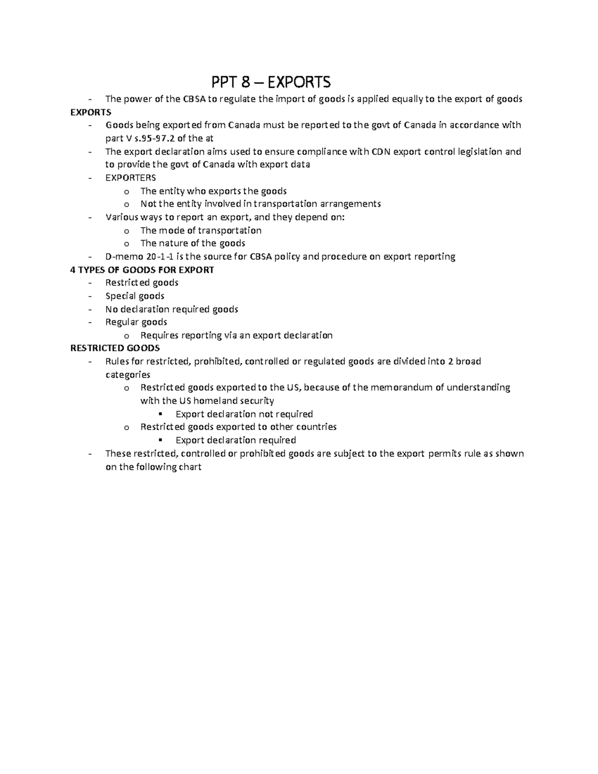 NC CUST1467 Notes - PPT 8 - PPT 8 – EXPORTS The power of the CBSA to ...