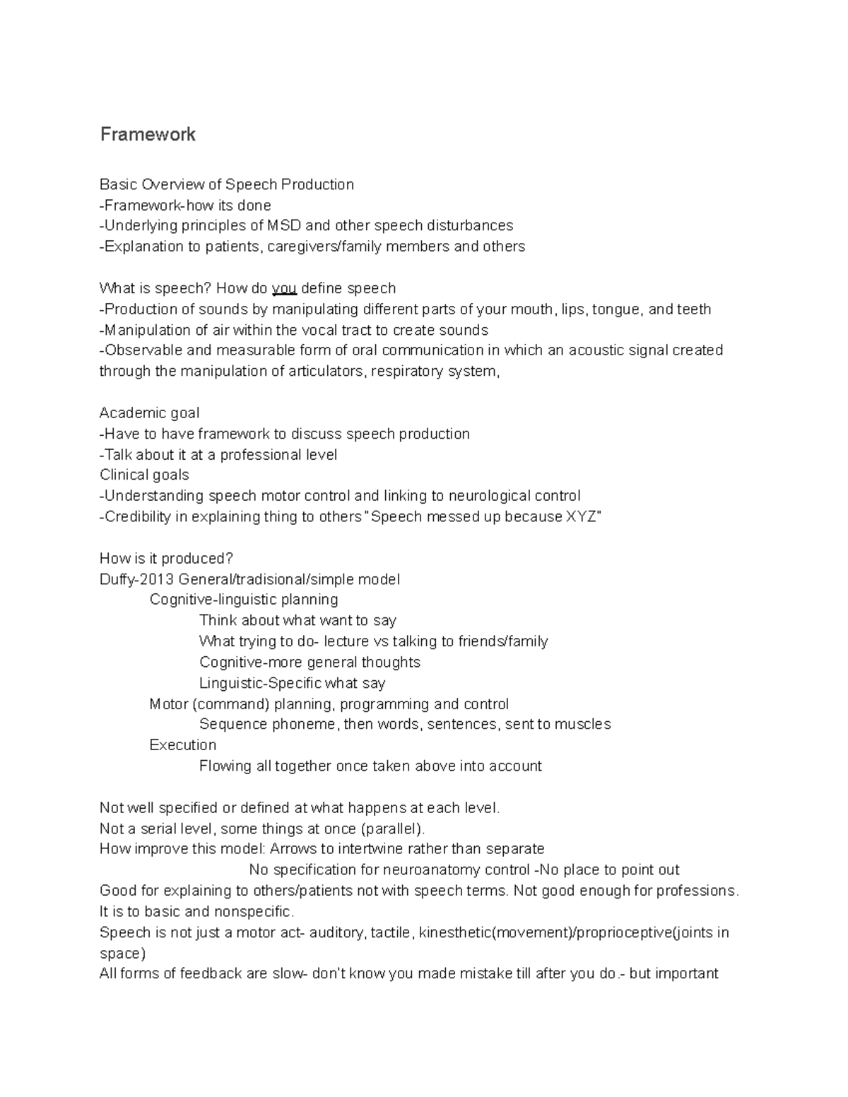 Motor Speech Disorders Lecture Notes - Framework Basic Overview of ...