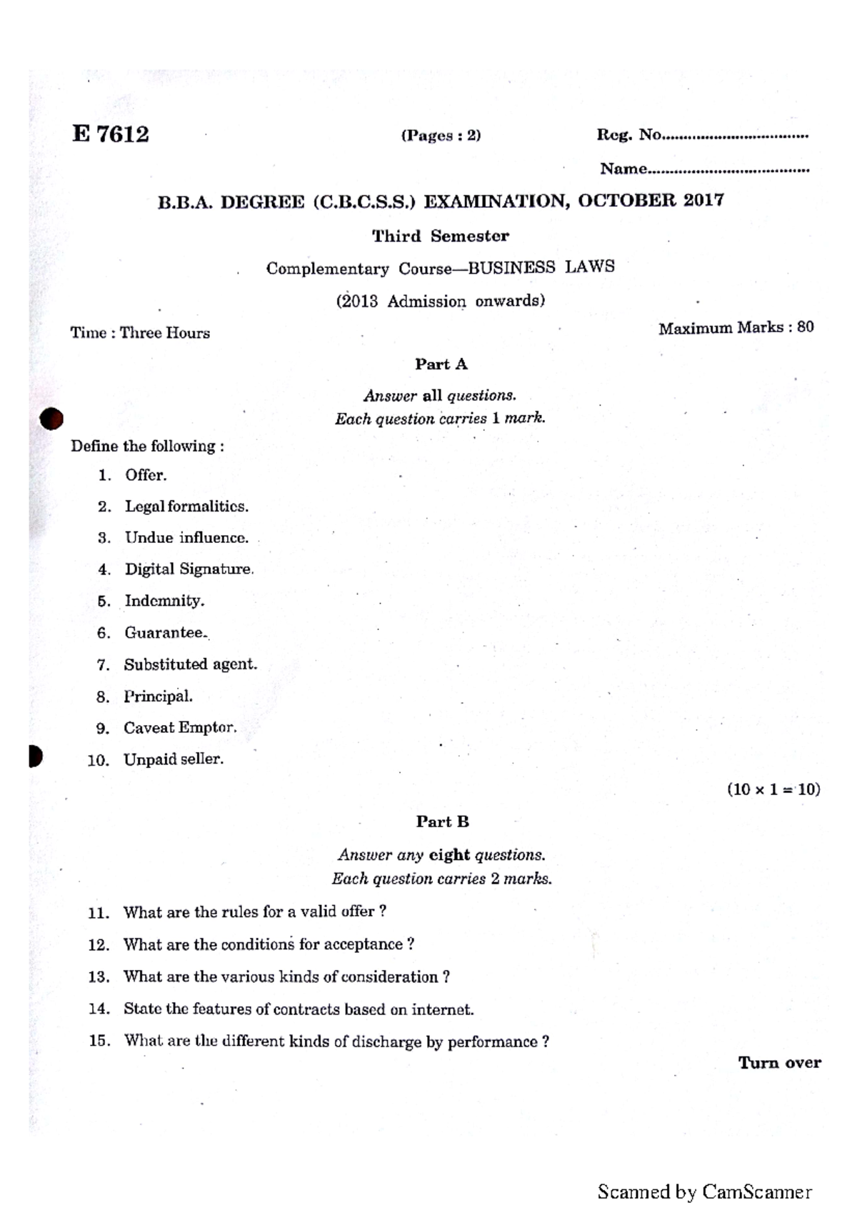 Business laws 2017 - BBA 3RD SEMESTER QUESTION PAPER 2017 - bachelor of ...