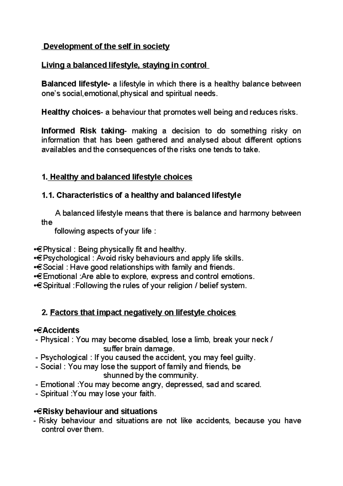 Presentation - Notes - Development of the self in society Living a ...