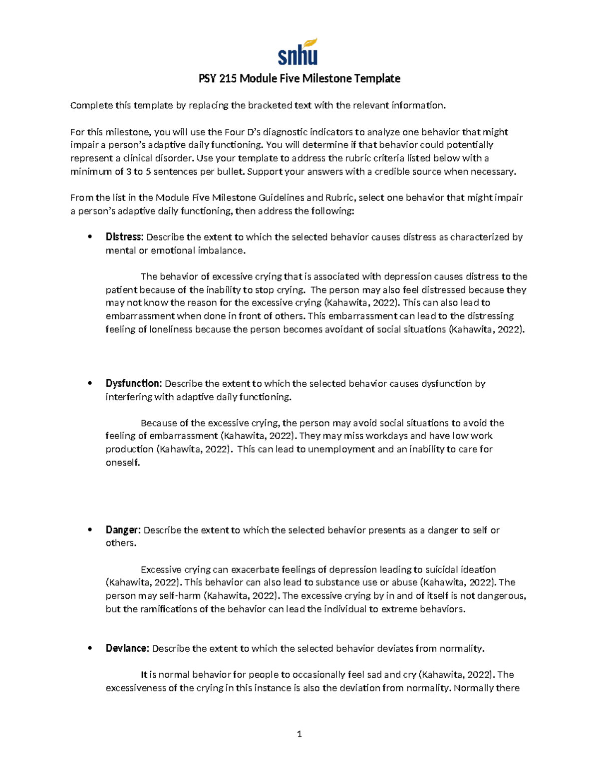 PSY 215 Module Five Milestone Template - PSY 215 Module Five Milestone ...