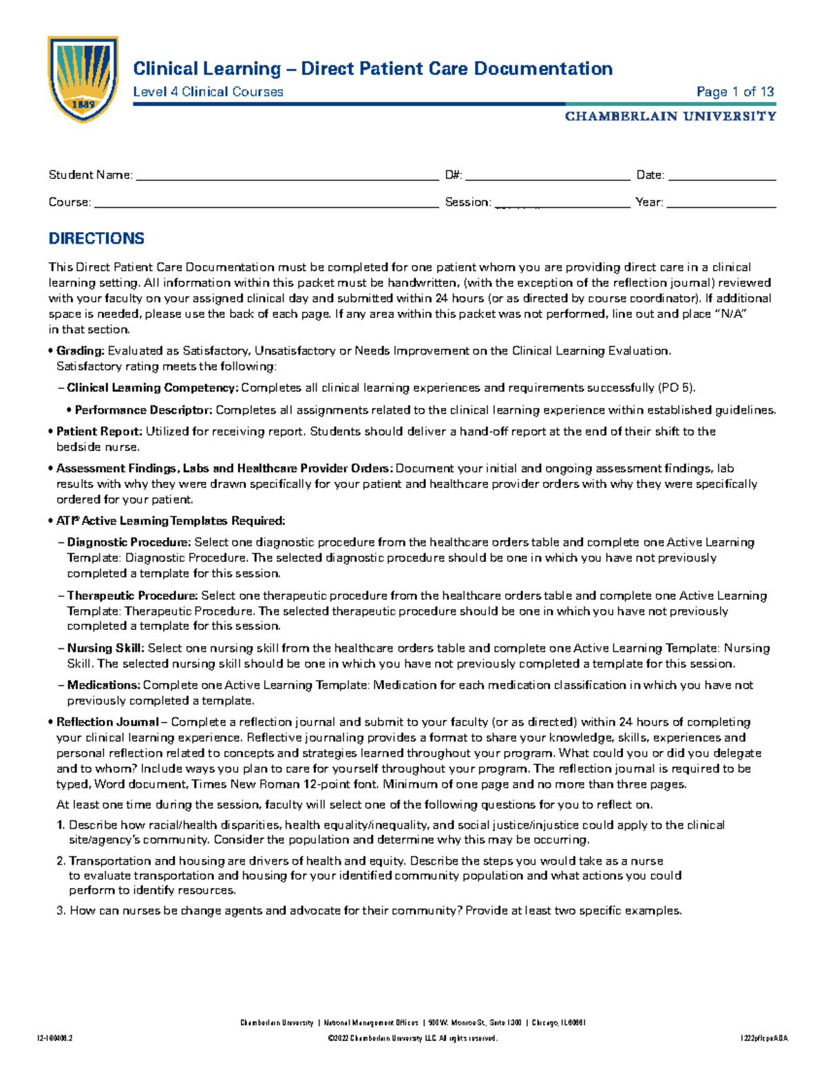 BSN Level 4 Direct Patient Care Documentation - Chamberlain University ...