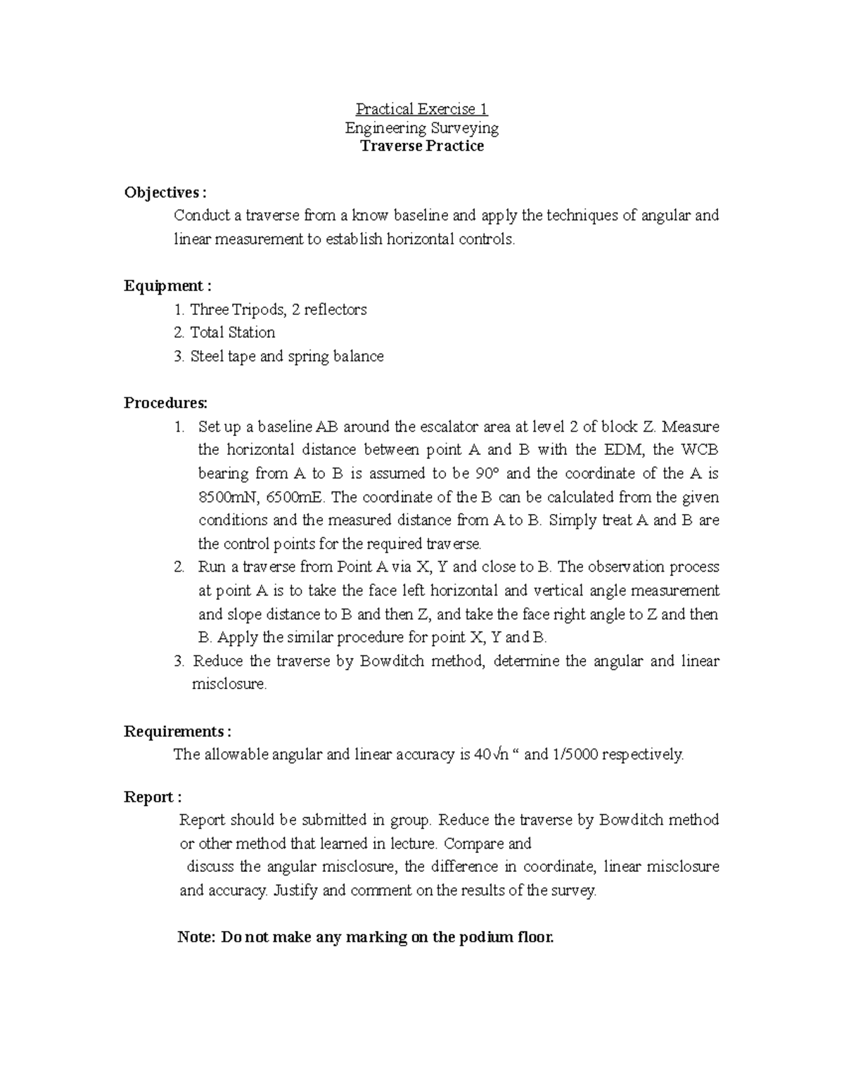 Prac1 Traverse - Practical Exercise 1 Engineering Surveying Traverse ...
