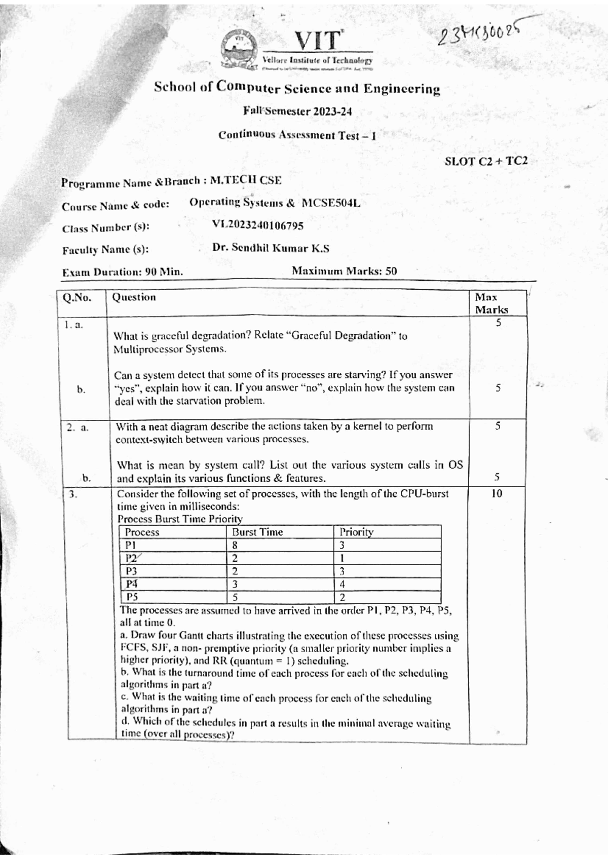 Mtech-CSE-CORE-FALL SEM-2023-QP - D VIT VIT 237530025 Vellore Institute of Technology School of ...