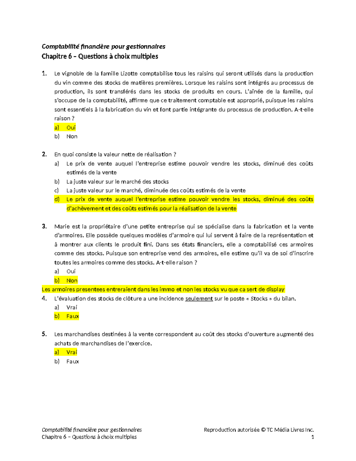 Ch06 questions choix multiples 1660939903 - Comptabilité financière ...