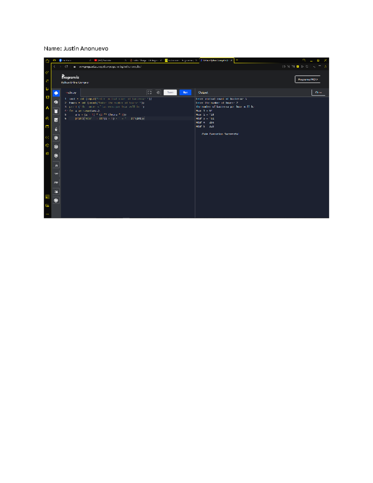 (07 Task Performance 1) [Programming Language] - Name: Justin Anonuevo Facebook X (692) YouTube ...