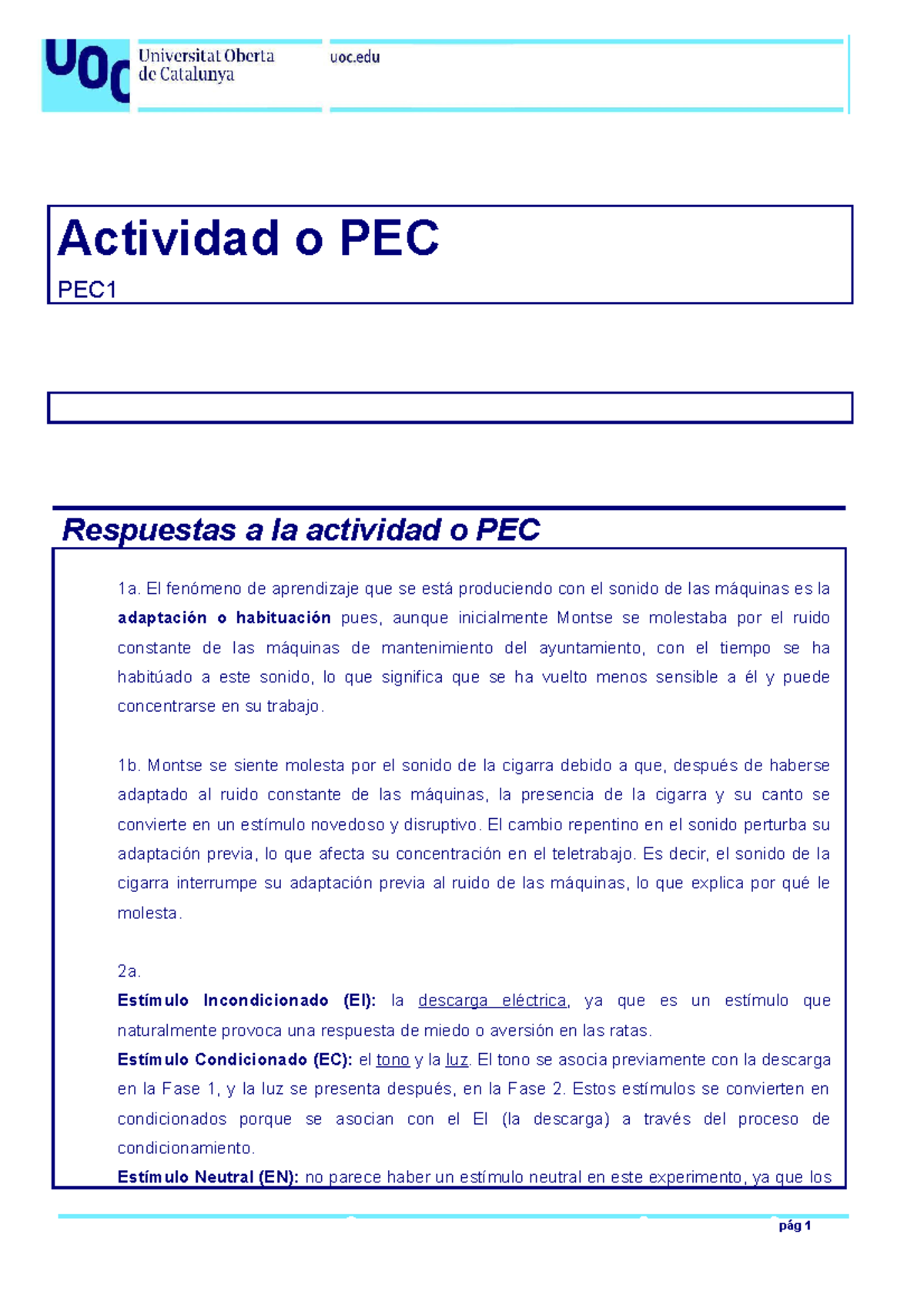 PEC1Nota B - PEC1 resuelta - Actividad o PEC PEC Respuestas a la ...