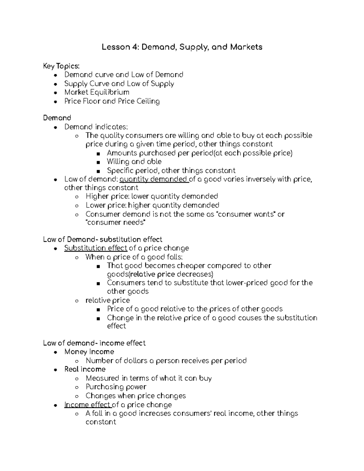 Lesson 4 demand, supply, & markets - Lesson 4: Demand, Supply, and ...