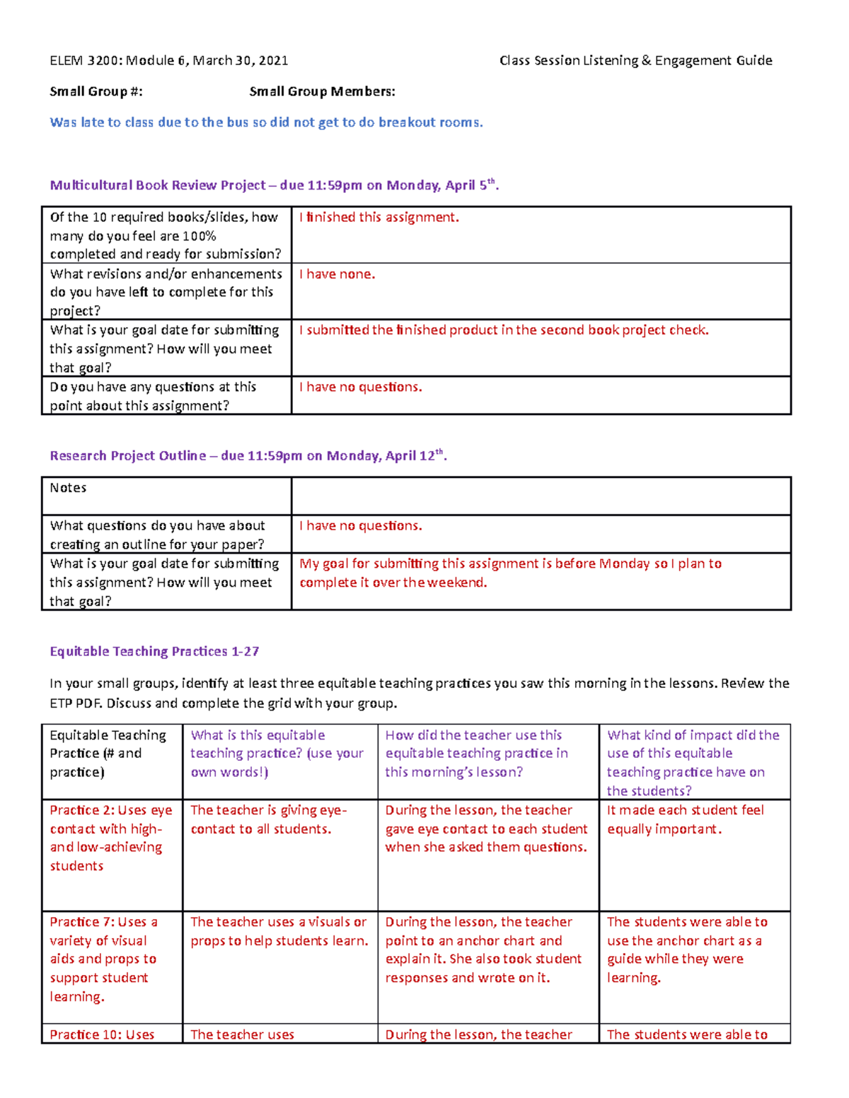 ELEM 3200 M6 Student Engagement Guide 03 - ELEM 3200: Module 6, March ...
