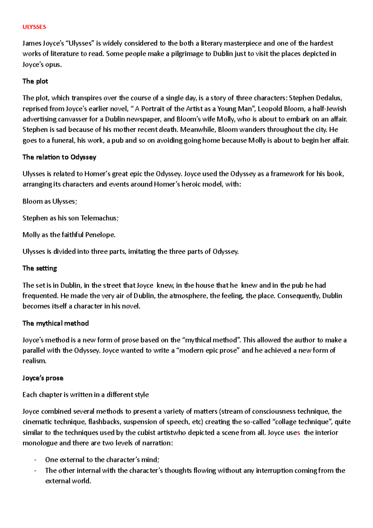 Ulysses - ULYSSES James Joyce’s “Ulysses” is widely considered to the ...