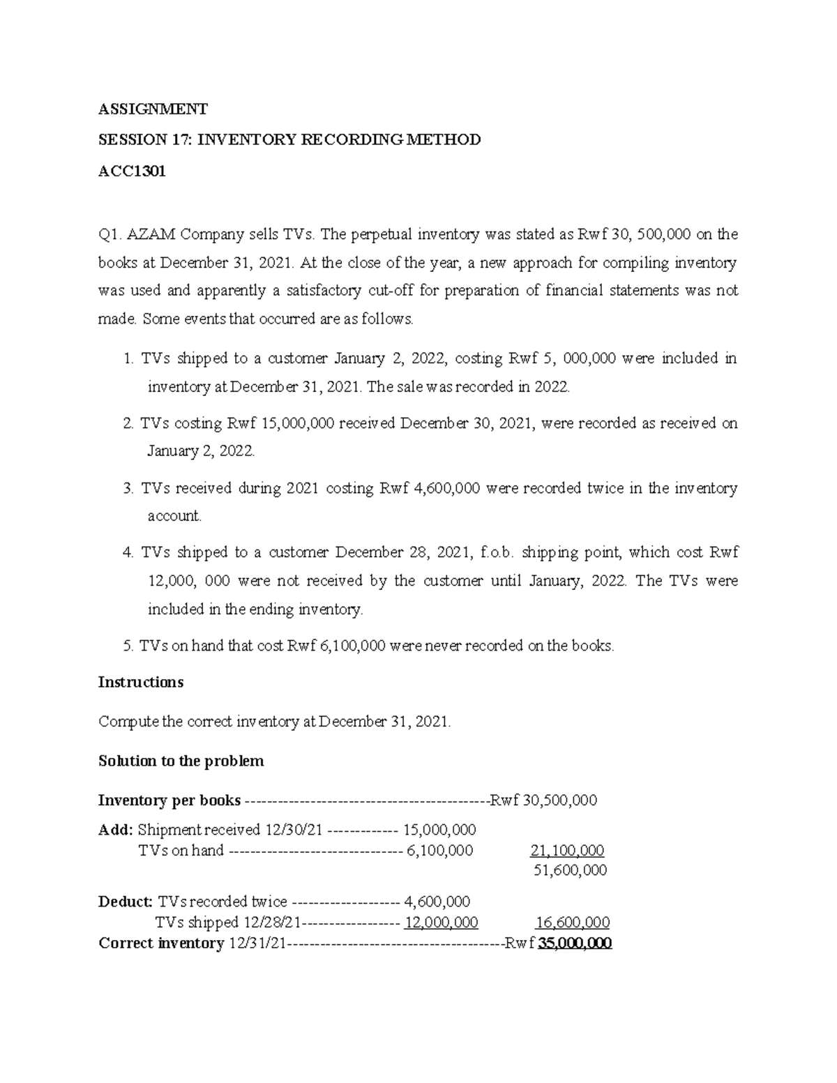 Assignment Inventory recording Methods - ASSIGNMENT SESSION 17: INVENTORY RECORDING METHOD ACC ...