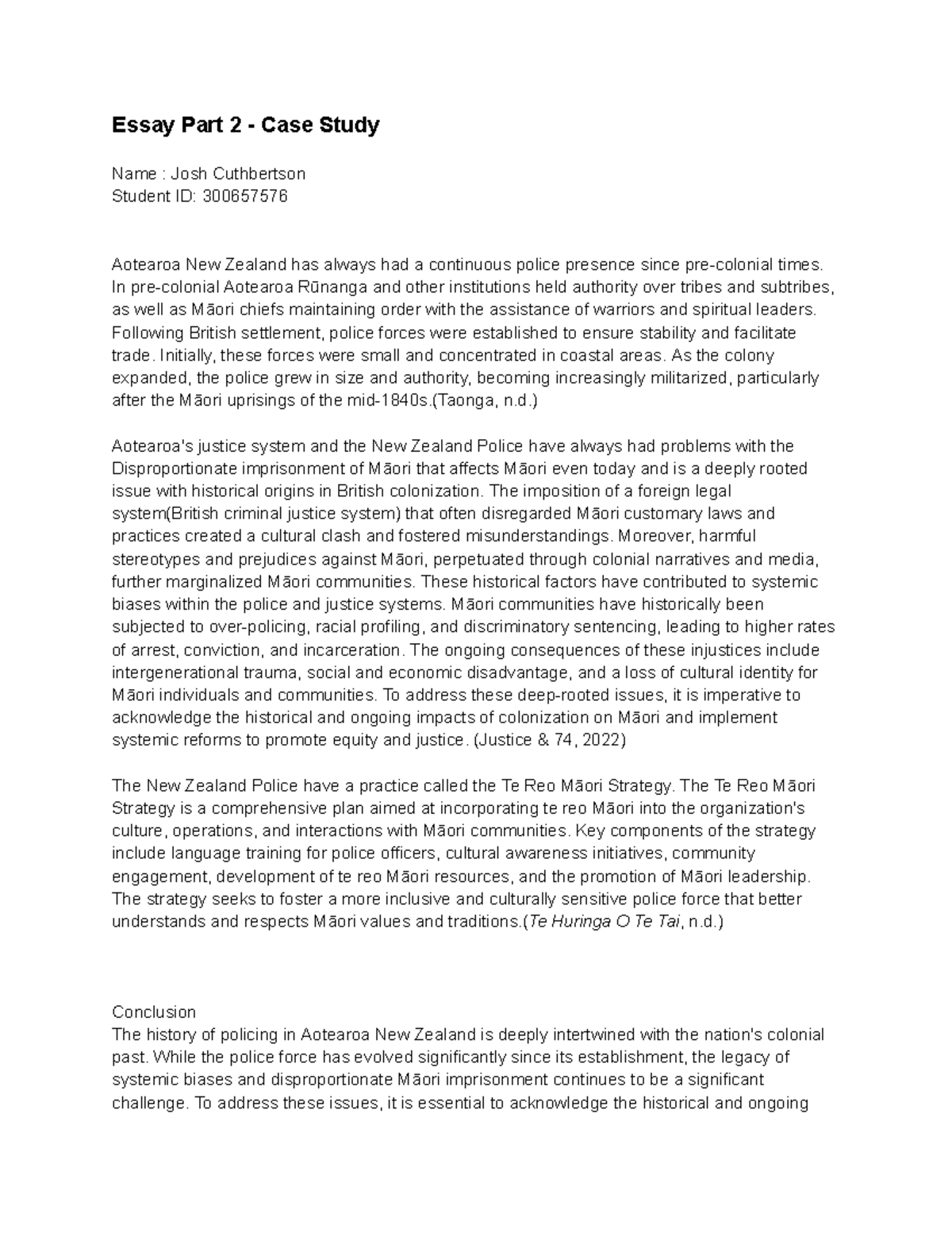 Essay Part 2 - Case Study - Essay Part 2 - Case Study Name : Josh ...