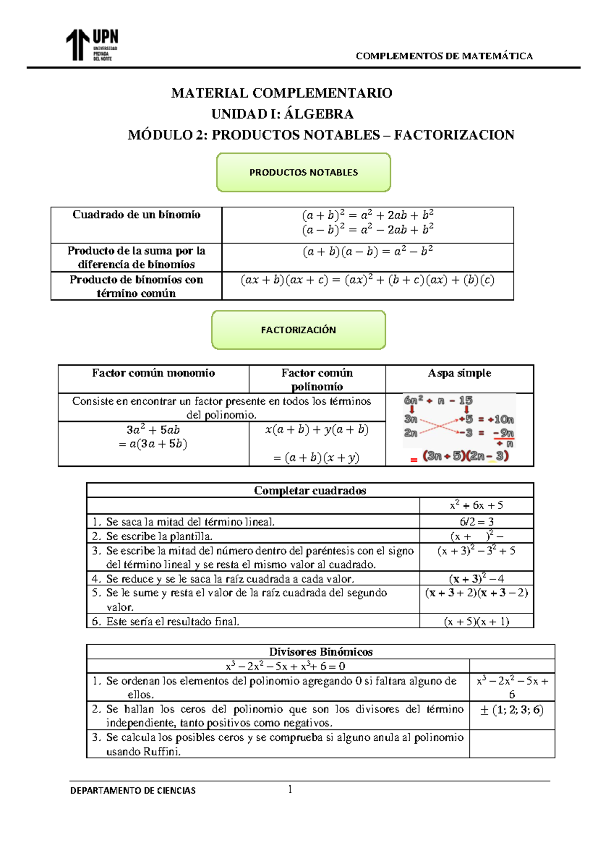 Material Complementario Módulo 2 - DEPARTAMENTO DE CIENCIAS 1 COMPLEMENTOS DE MATEMÁTICA ...