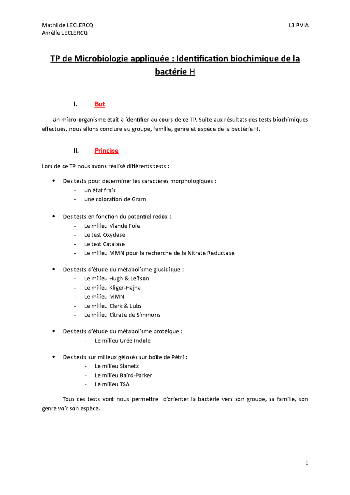 TP1 Microbio - TP analyse qualité - Amélie LECLERCQ TP de Microbiologie appliquée ...