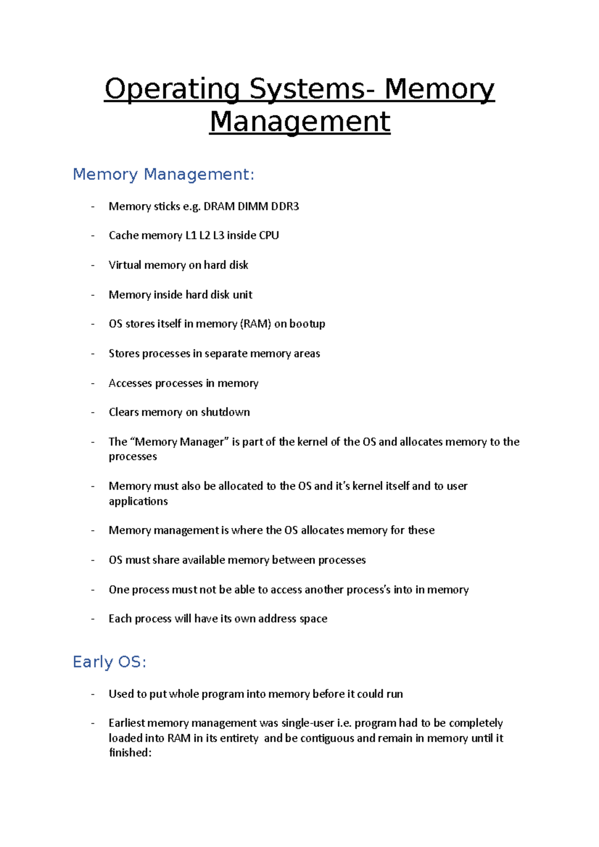 Memory Managment 2 - Operating Systems- Memory Management Memory Management: Memory sticks e ...