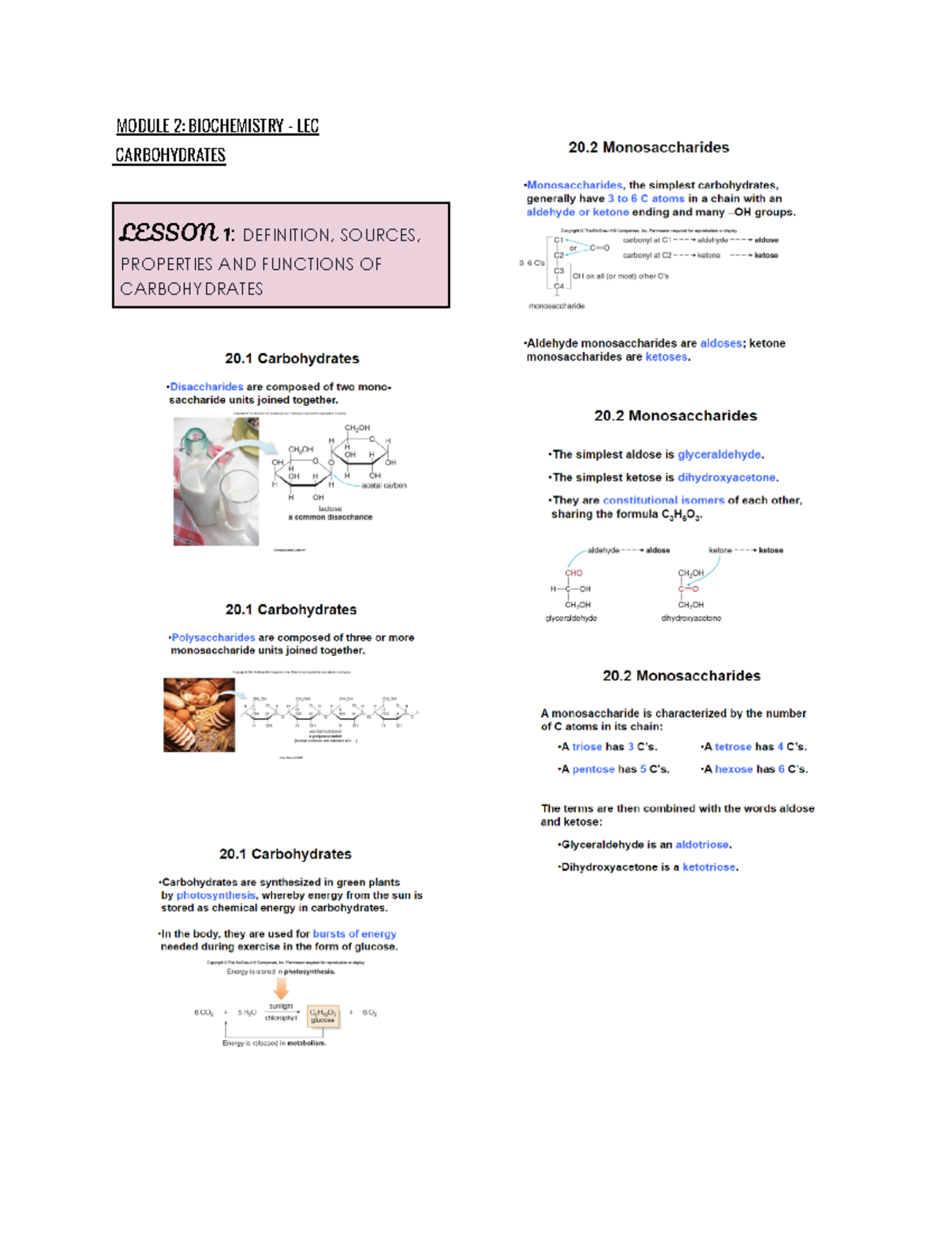 M-2 Biochemistry - LEC - MODULE 2: BIOCHEMISTRY - LEC CARBOHYDRATES ...