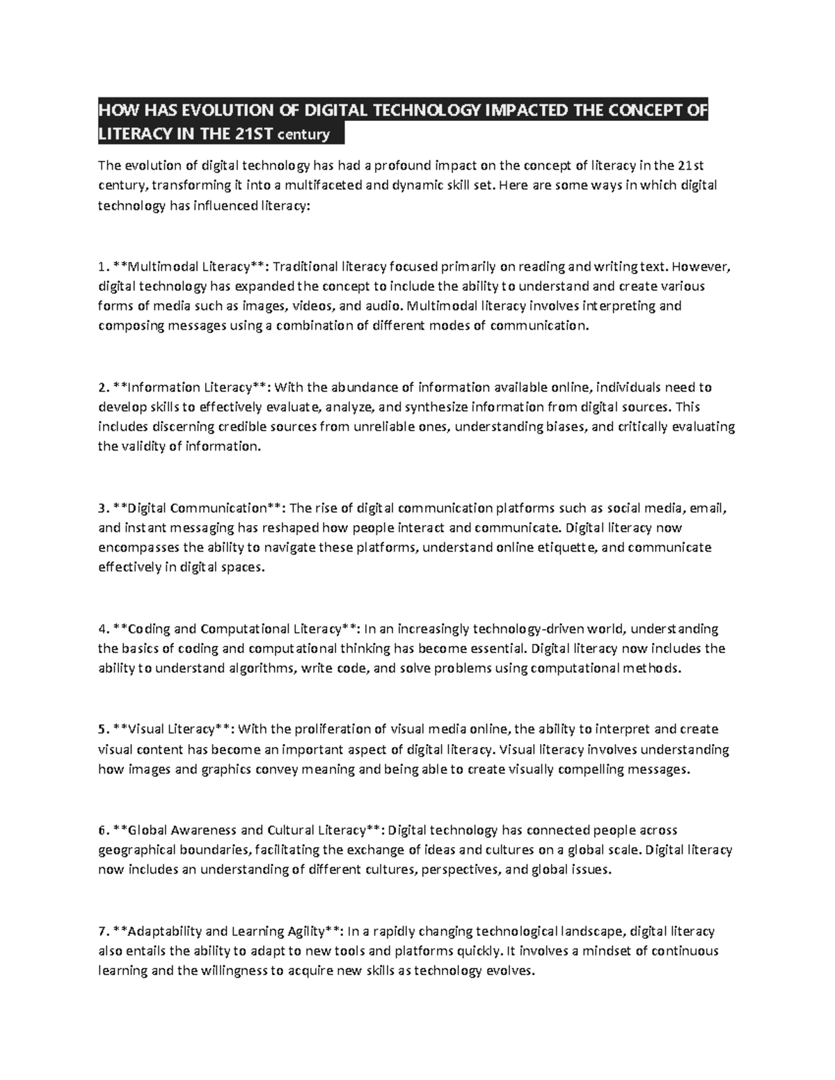 computer study notes - HOW HAS EVOLUTION OF DIGITAL TECHNOLOGY IMPACTED ...