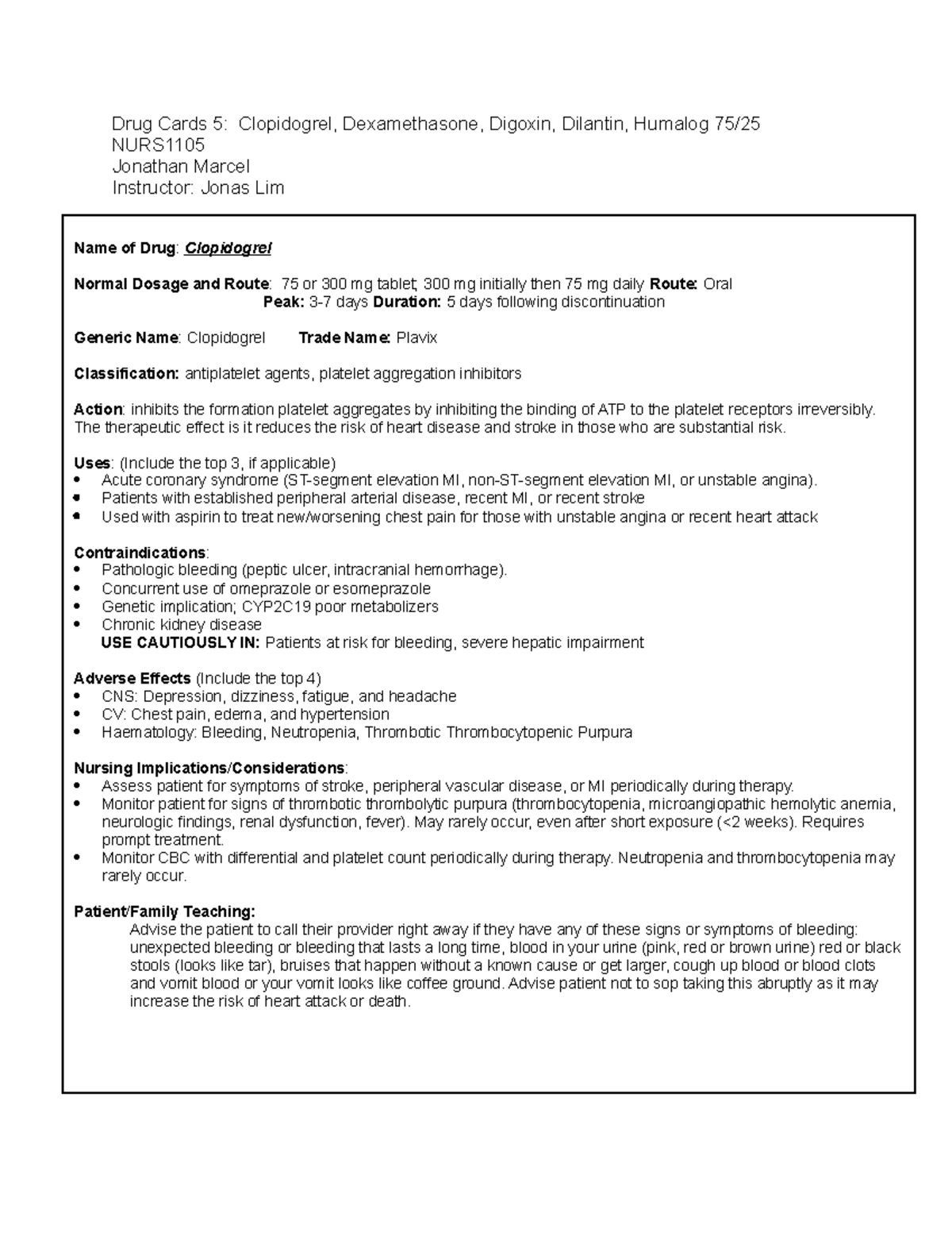 Drug Cards 5 Jonathan Marcel - Drug Cards 5: Clopidogrel, Dexamethasone ...