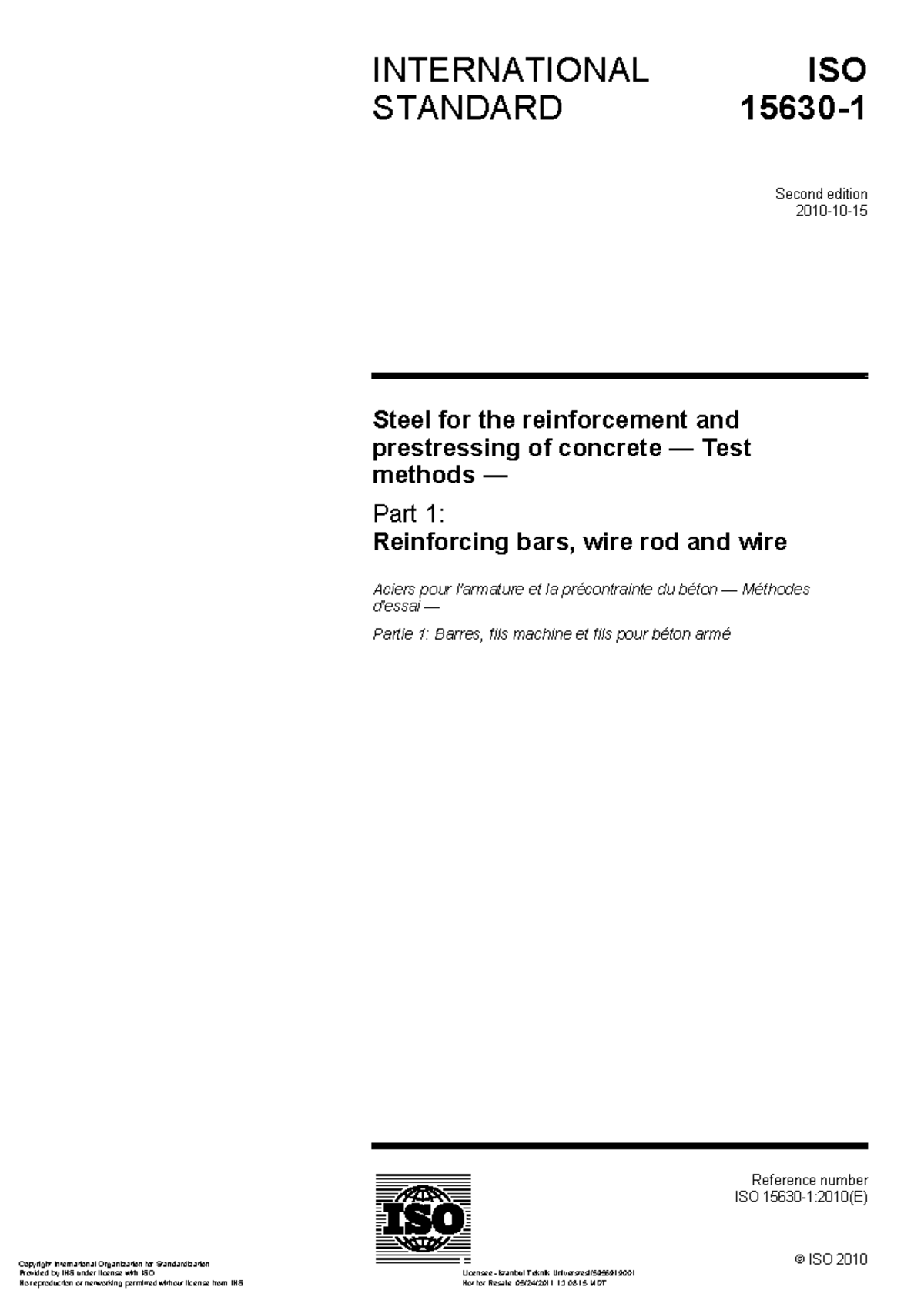 ISO-15630-1 - Aço para o reforço e protensão do concreto — Ensaio ...