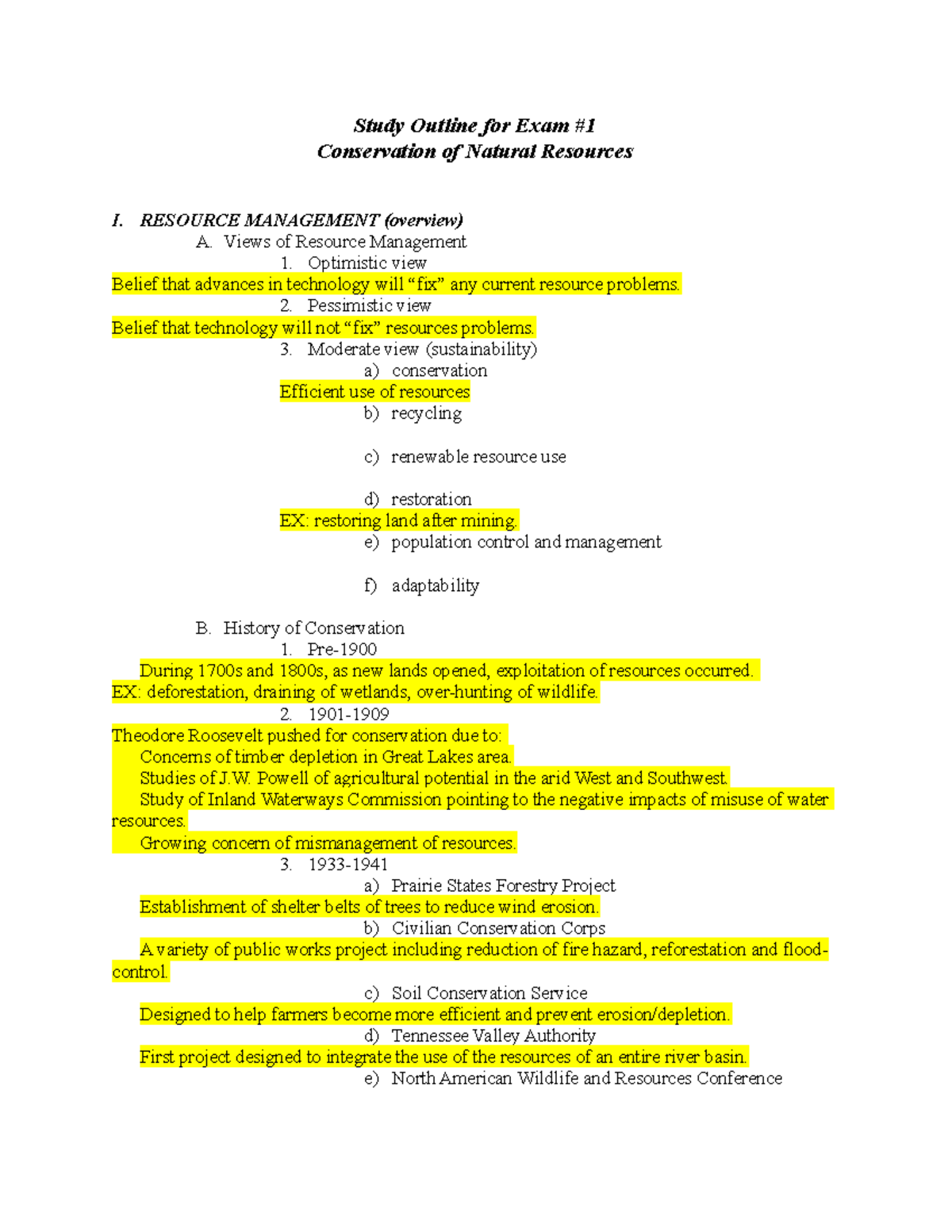 Exam1 Study Outline-1 - Professors name is Jeff Bradley - Study Outline ...