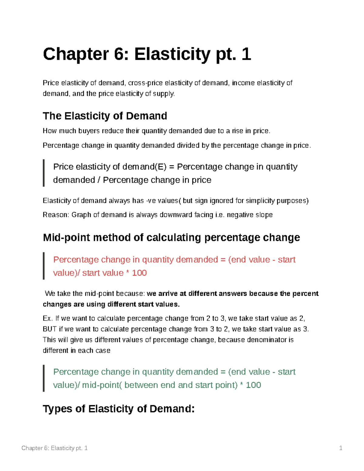 Chapter 6 Elasticity pt - 1 Price elasticity of demand, cross-price ...