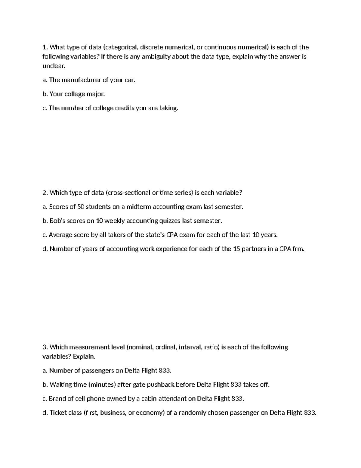 Chapter 2 - Practice - What type of data (categorical, discrete ...