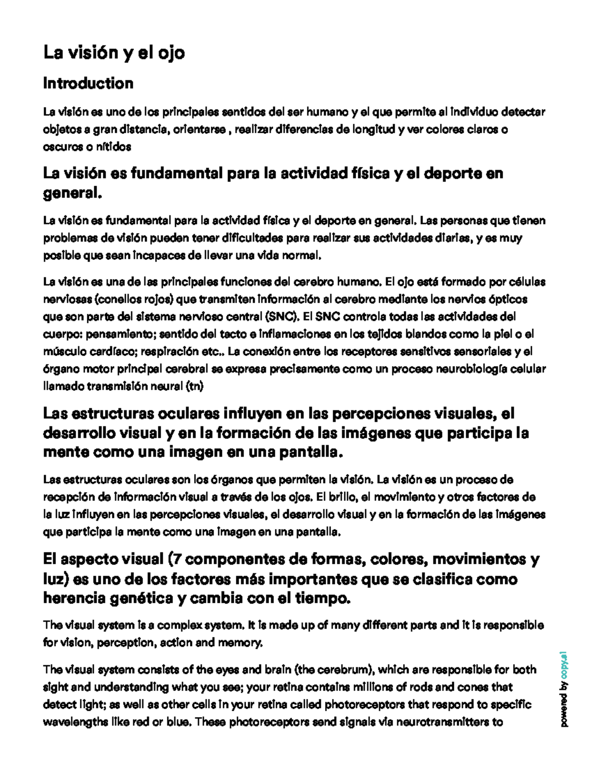 La visión y el ojo - La visión y el ojo Introduction La visión es uno ...