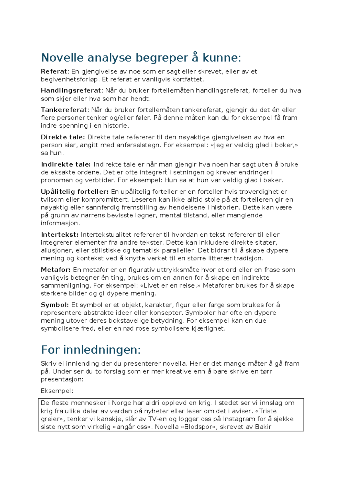 Novelle analyse tips og notater - Novelle analyse begreper å kunne ...