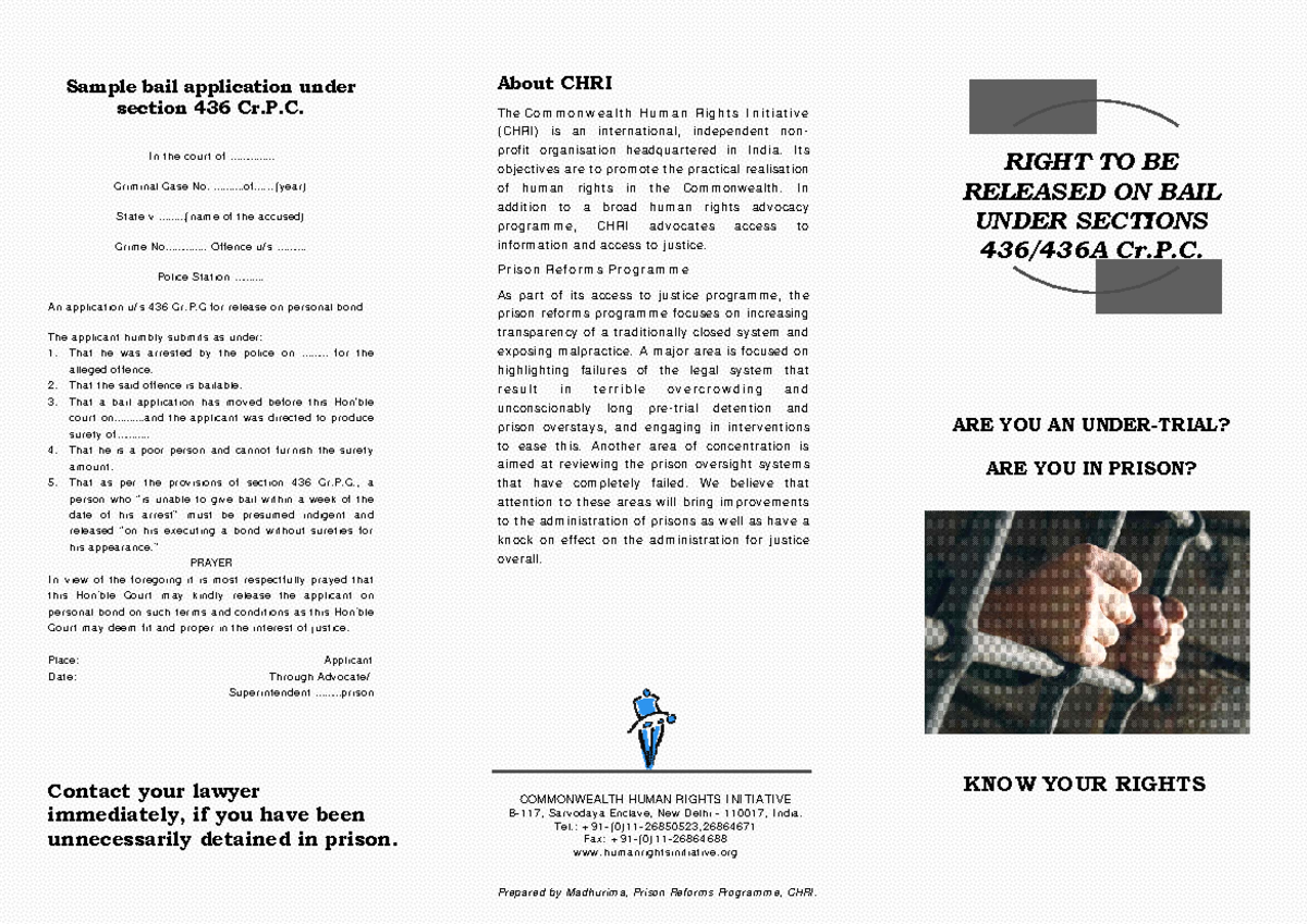 Section 436 crpc - COMMONWEALTH HUMAN RIGHTS INITIATIVE B-117 ...