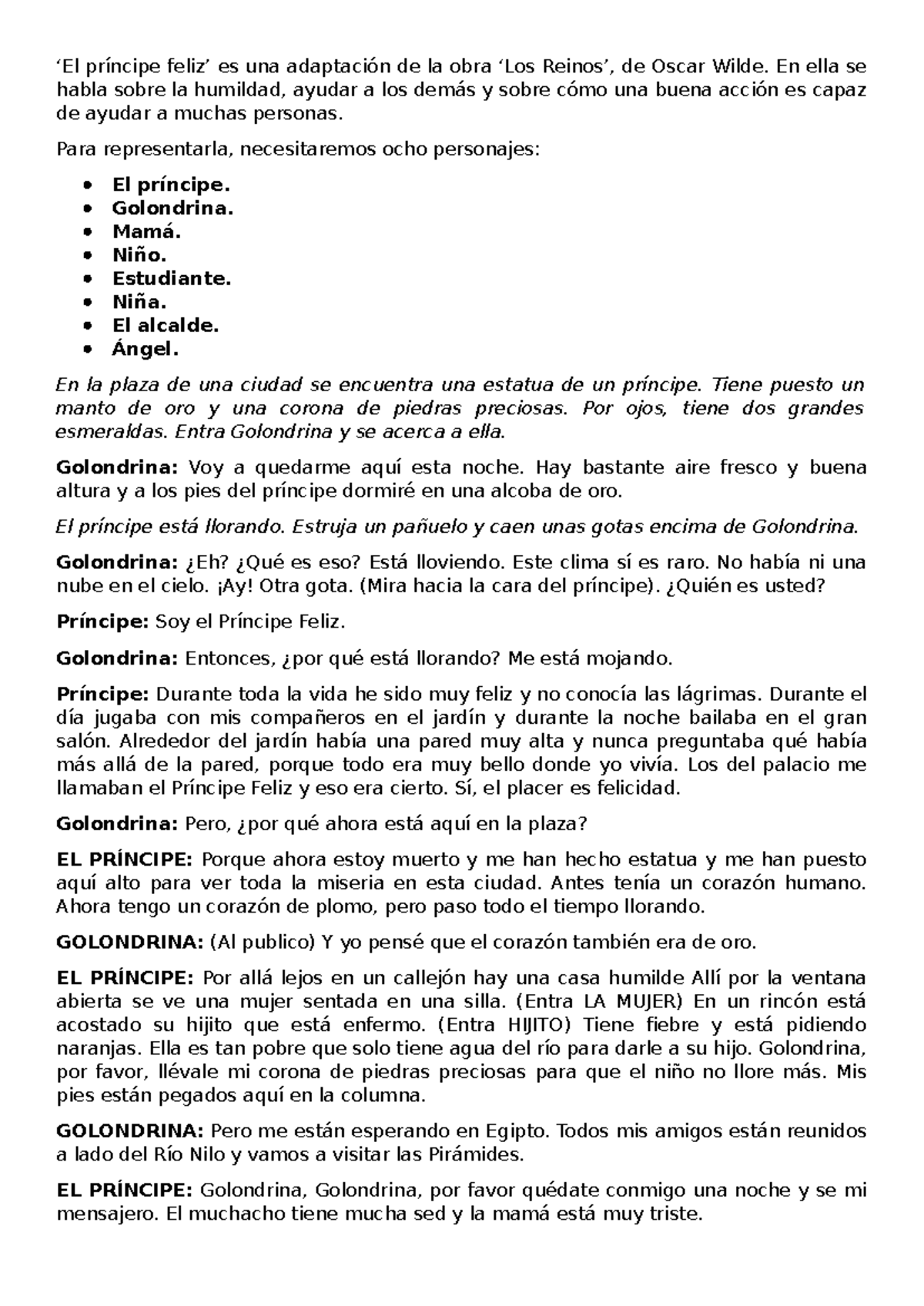 El príncipe feliz - ‘El príncipe feliz’ es una adaptación de la obra ...