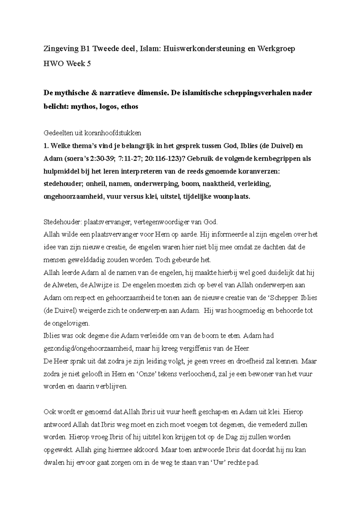 Zingeving B1 Tweede deel - De islamitische scheppingsverhalen nader ...
