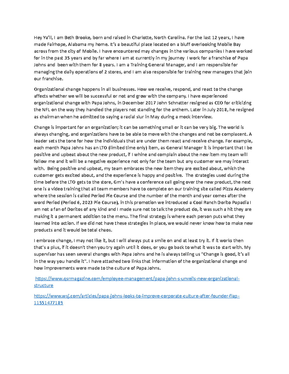 Discussion 1 663 - Hey Ya’ll, I am Beth Brooke, born and raised in ...