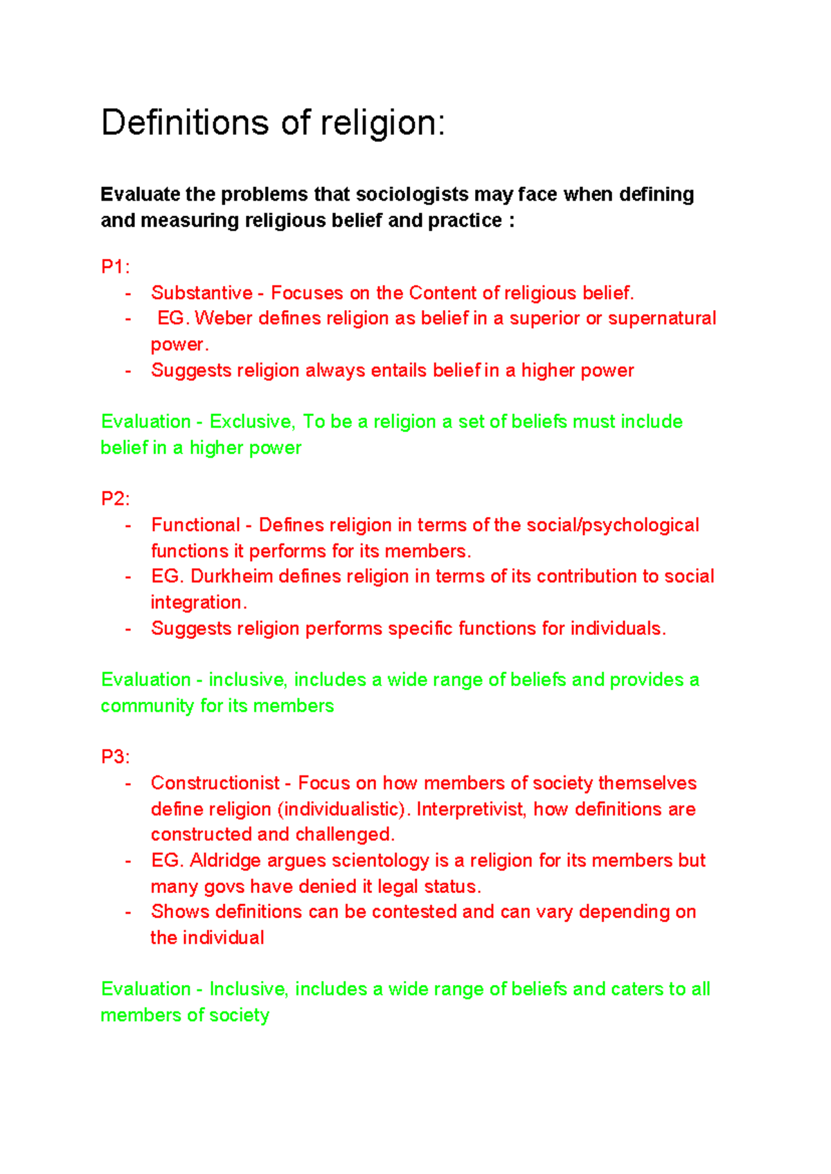 Definitions of religion Essay Plan 20 markers - Definitions of religion ...