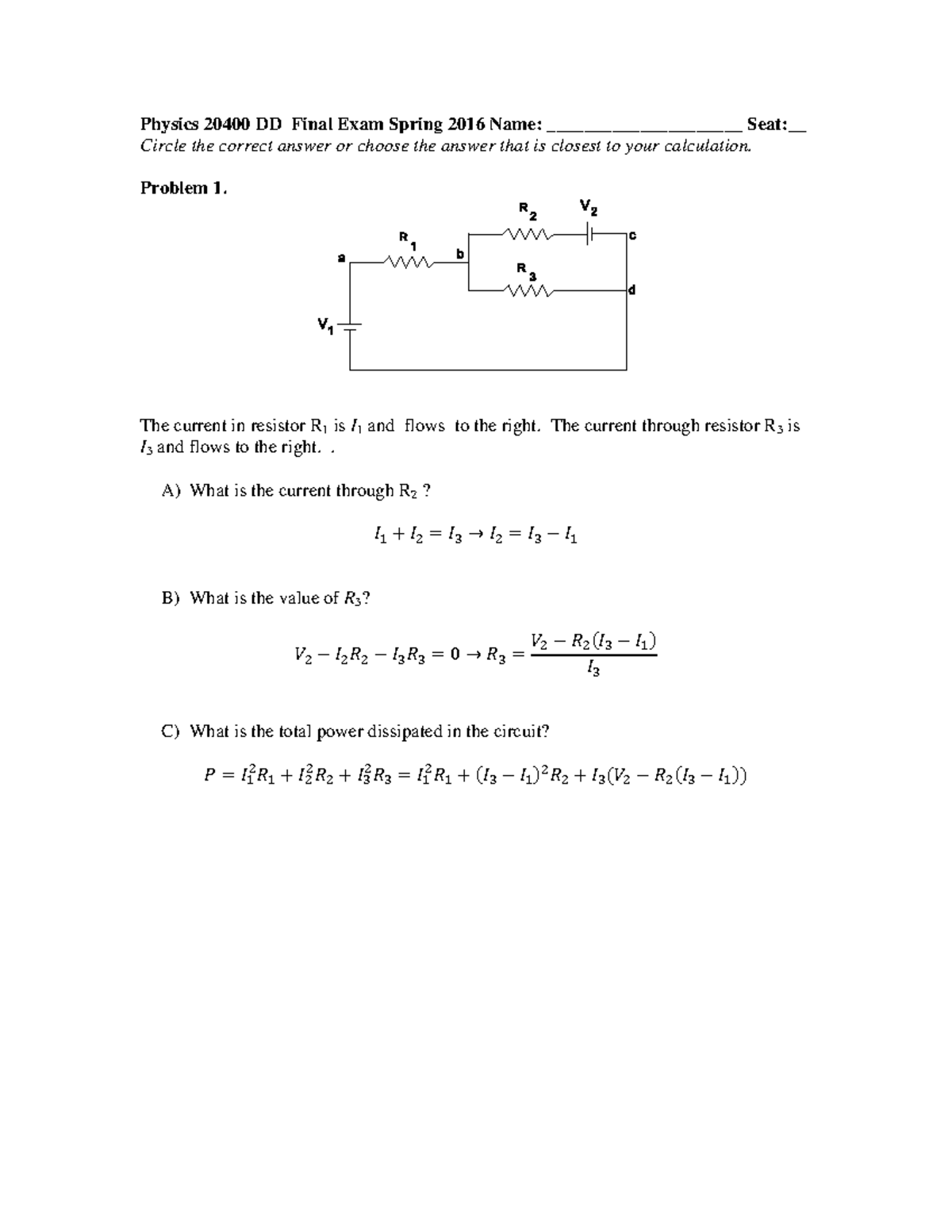 Final Exam Physics 204 Spring 2016 Generic version with solutions PDF ...