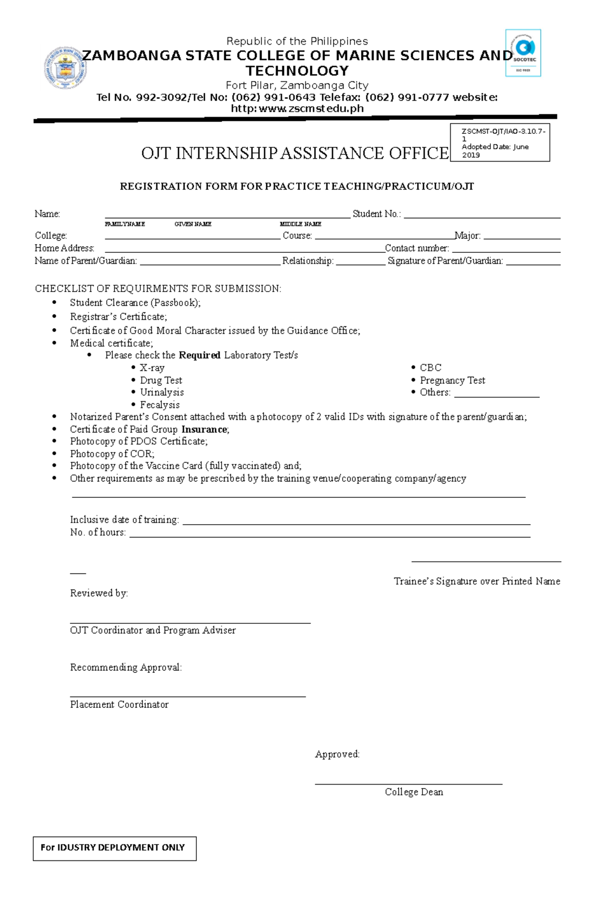 FORM 1 Registration FORM Industry - Republic of the Philippines ...