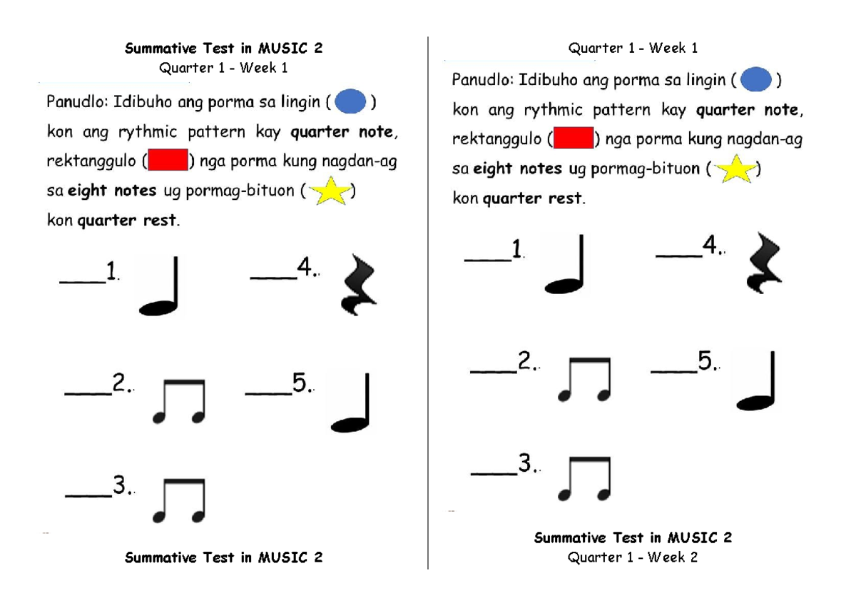 Summative Tests in Music - Elementary Education - Summative Test in ...