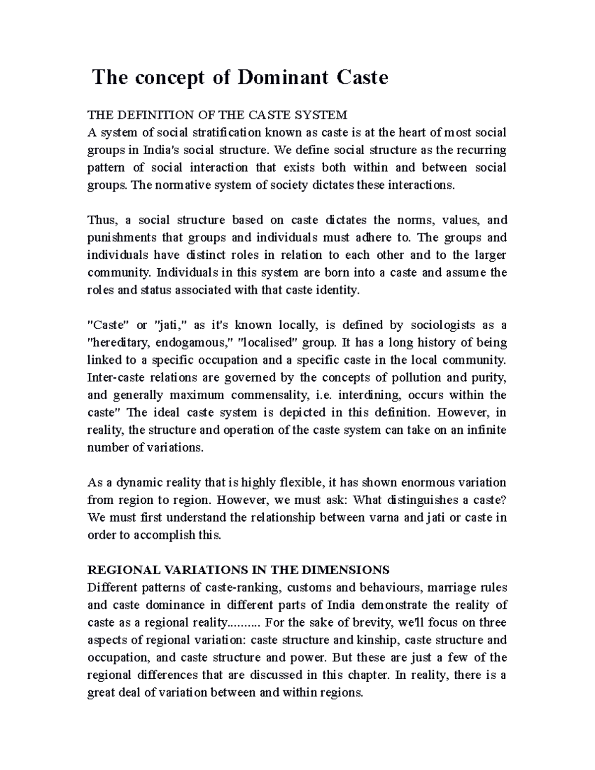 The concept of Dominant Caste SOB152 - The concept of Dominant Caste ...