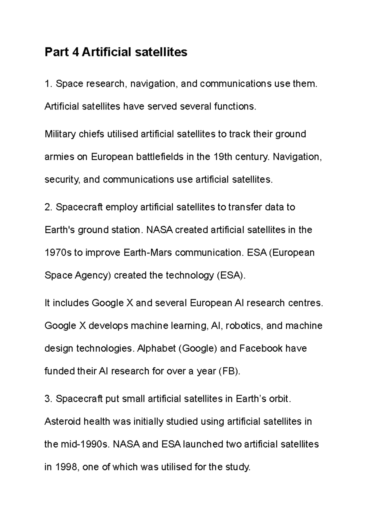 Artificial satellites Part 4 - Part 4 Artificial satellites Space ...