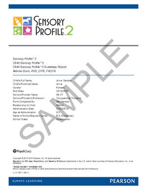 Sp2 school full assessment and planning report - Sensory Profile™ 2 ...
