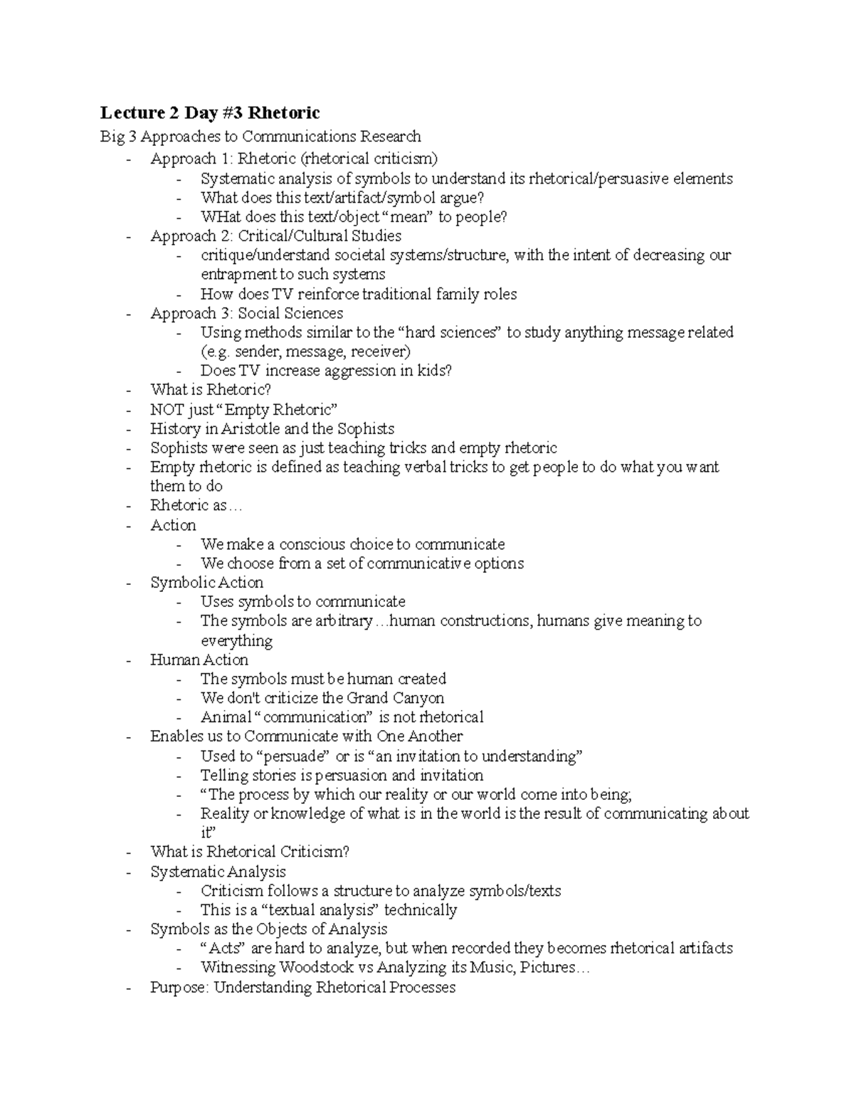 COM 240 Lecture 2 - Taught by Ryan Hurley - Lecture 2 Day #3 Rhetoric ...
