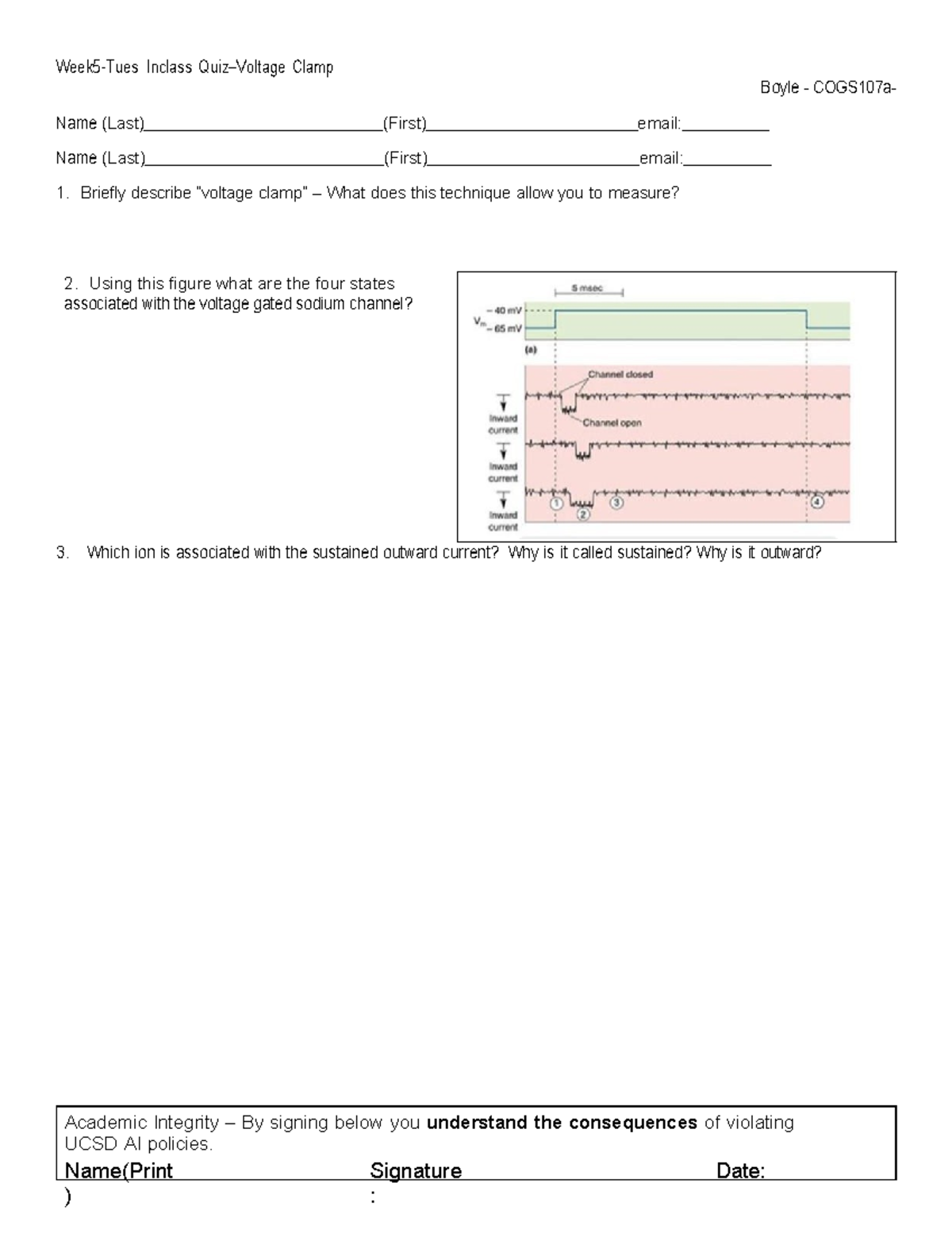 COGS107a W05 TUES 09 Lecture In class QUIZ - Academic Integrity – By ...