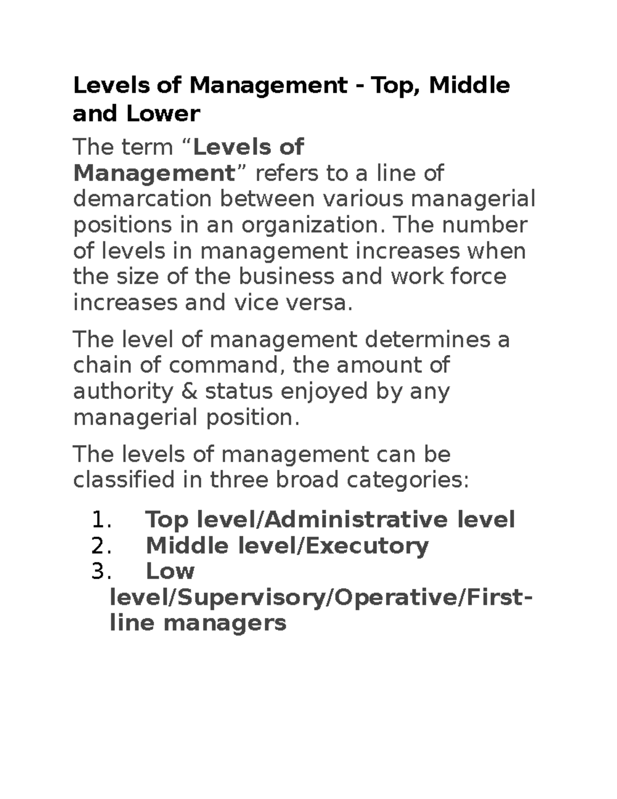 Levels - The number of levels in management increases when the size of ...