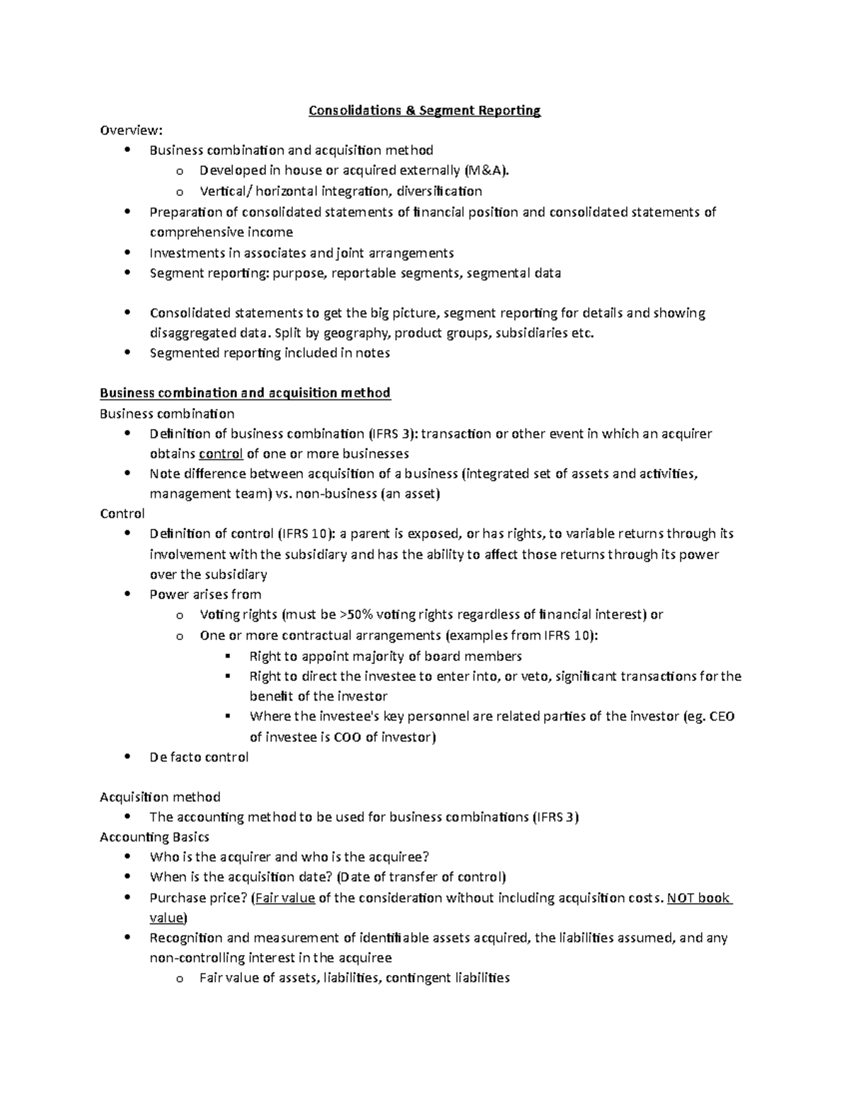 Financial Management: Consolidation and Segment Reporting Notes ...