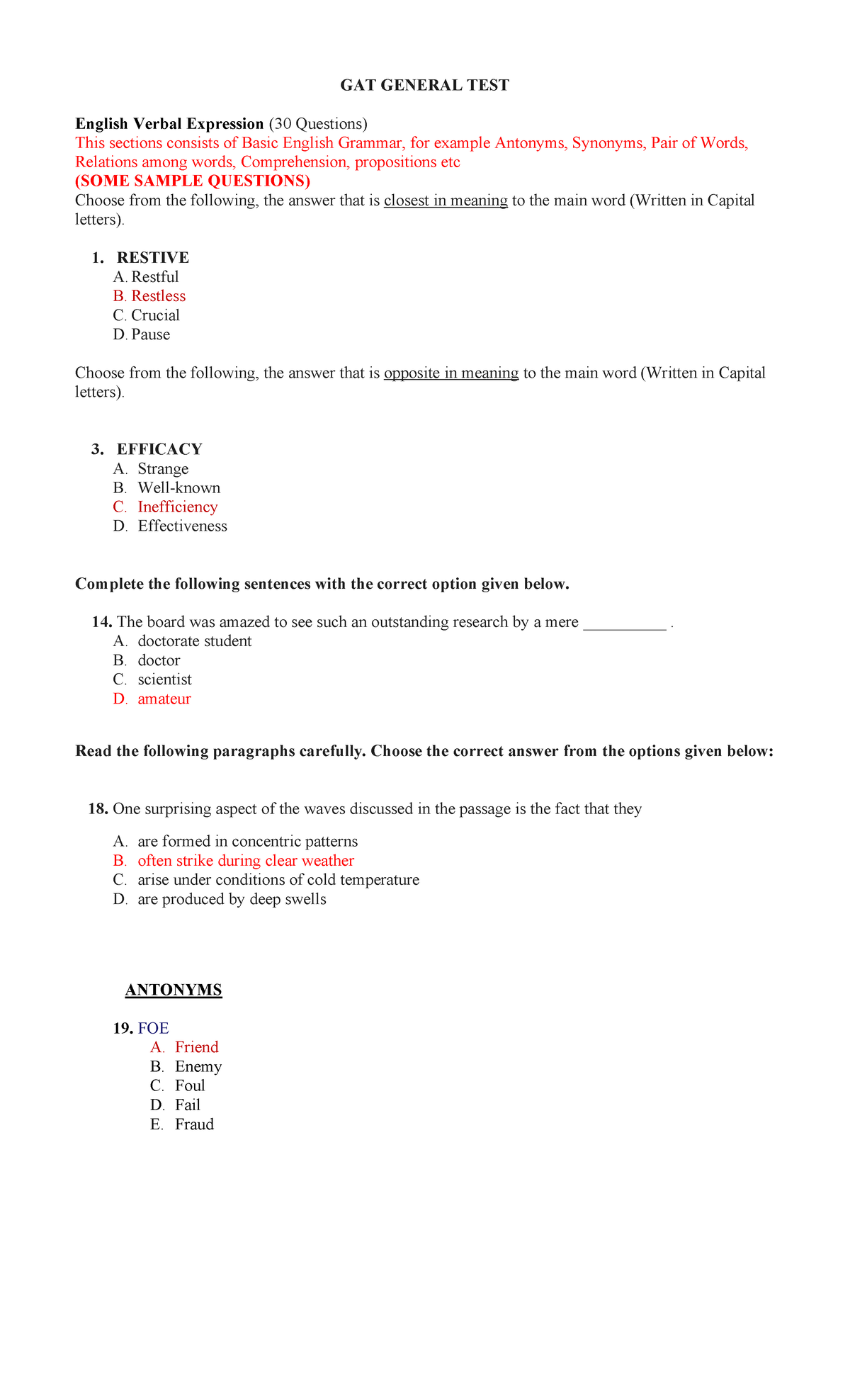 NTS GAT General model Paper 3 - GAT GENERAL TEST English Verbal ...