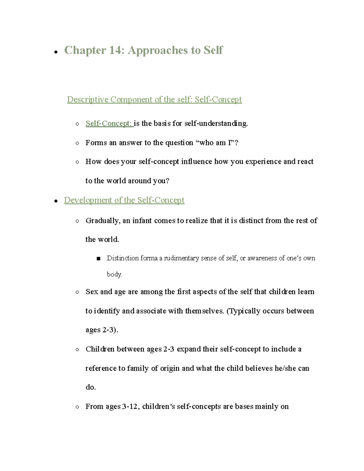 Psych 429-0001, Chapter 14 - Chapter 14: Approaches to Self Descriptive ...